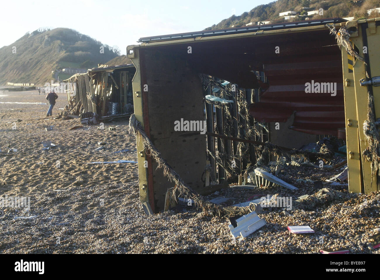 A cargo in a container from the stricken ship MSC Napoli has washed up ...