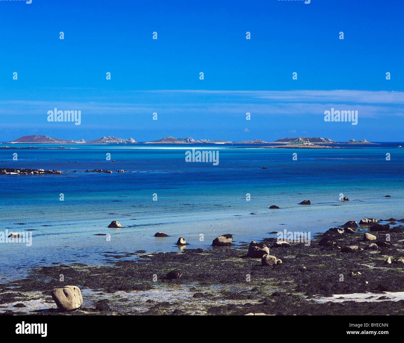 Tresco, Scilly Isles, UK. The Eastern Isles seen from Pentle Bay, one ...