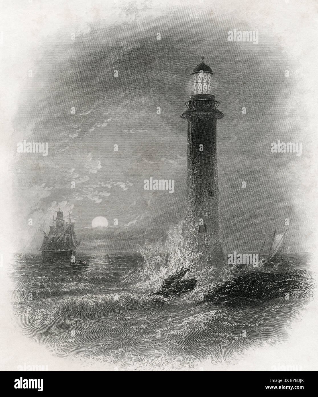 Bell Rock Lighthouse in the North Sea, offshore from Arbroath, Scotland ...