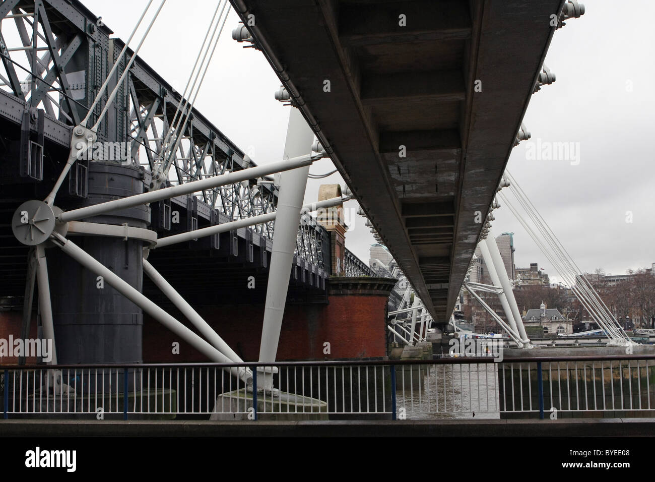A view from underneath Golden Jubilee bridge, London, England, with ...