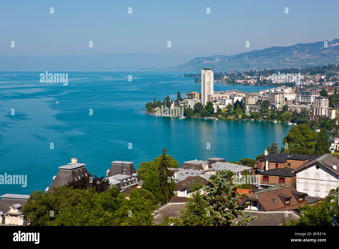 View of Montreux on Lake Geneva, Montreux, Canton Vaud, Switzerland ...