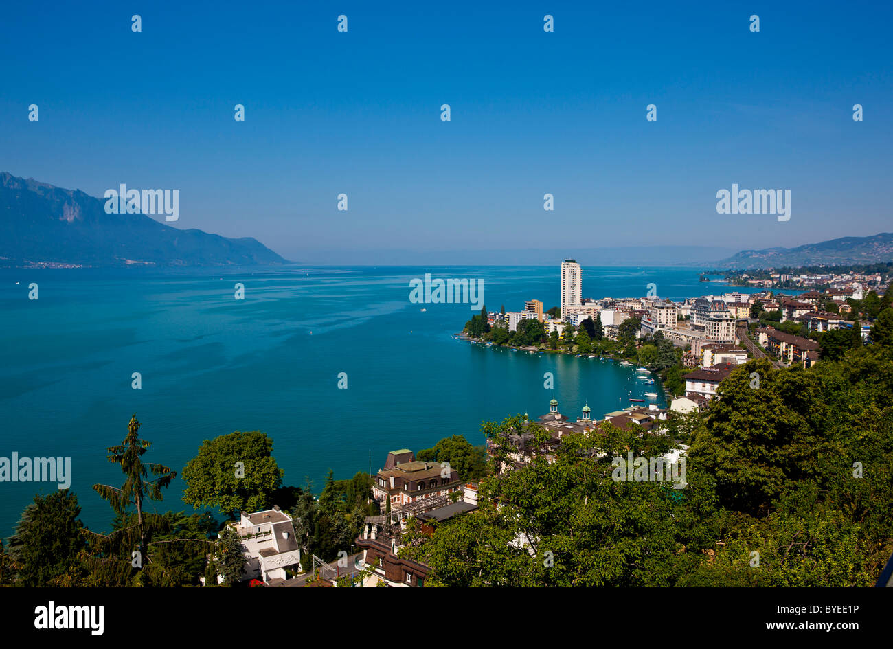 View of Montreux on Lake Geneva, Montreux, Canton Vaud, Switzerland ...