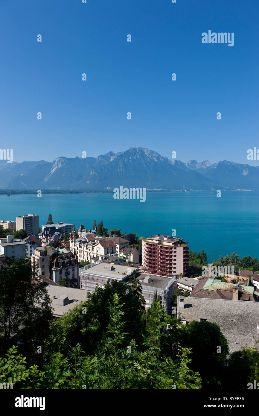 View of Montreux on Lake Geneva, Montreux, Canton Vaud, Switzerland ...