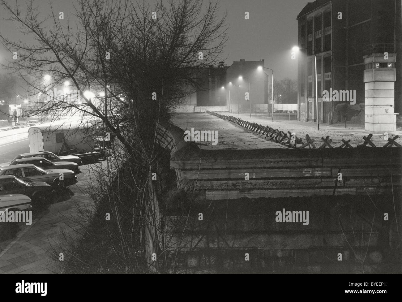 View over the Wall in 1985, illuminated inner German border, known as ...