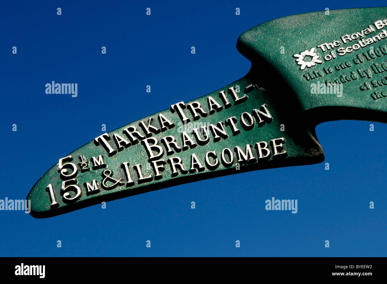 A National cycle network sign on the Tarka trail near Barnstaple, Devon ...