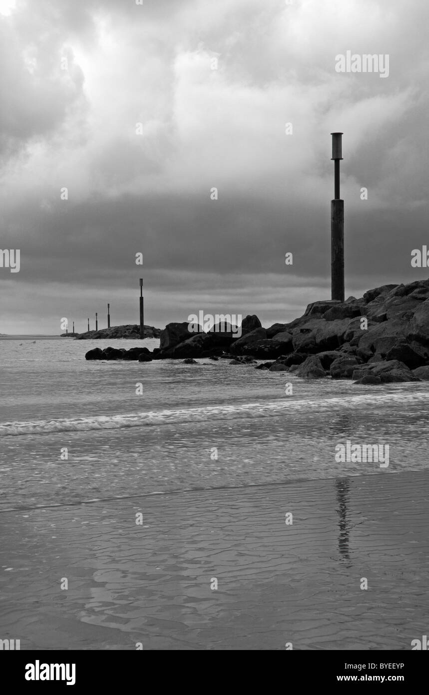 A black and white image of a line of artificial reefs off the Norfolk ...