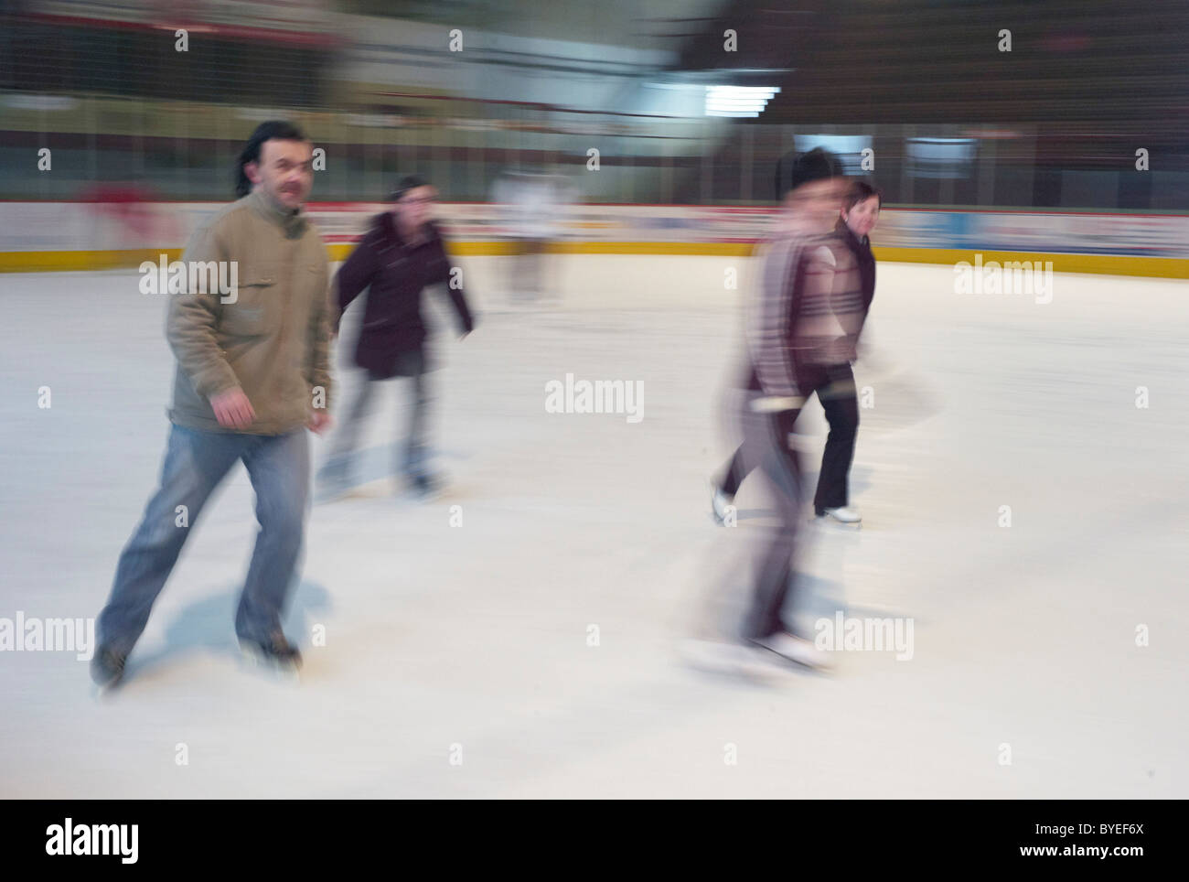 Skaters on an ice rink in Novey Zamky Slovakia Stock Photo - Alamy