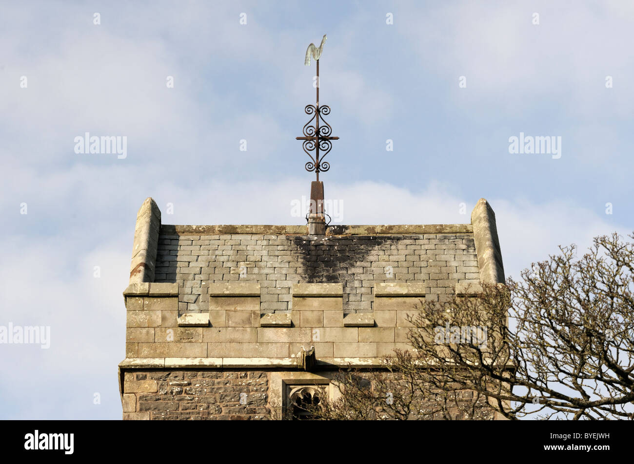 Saddleback roof on West tower. Church of Saint Peter, Mansergh. Cumbria ...