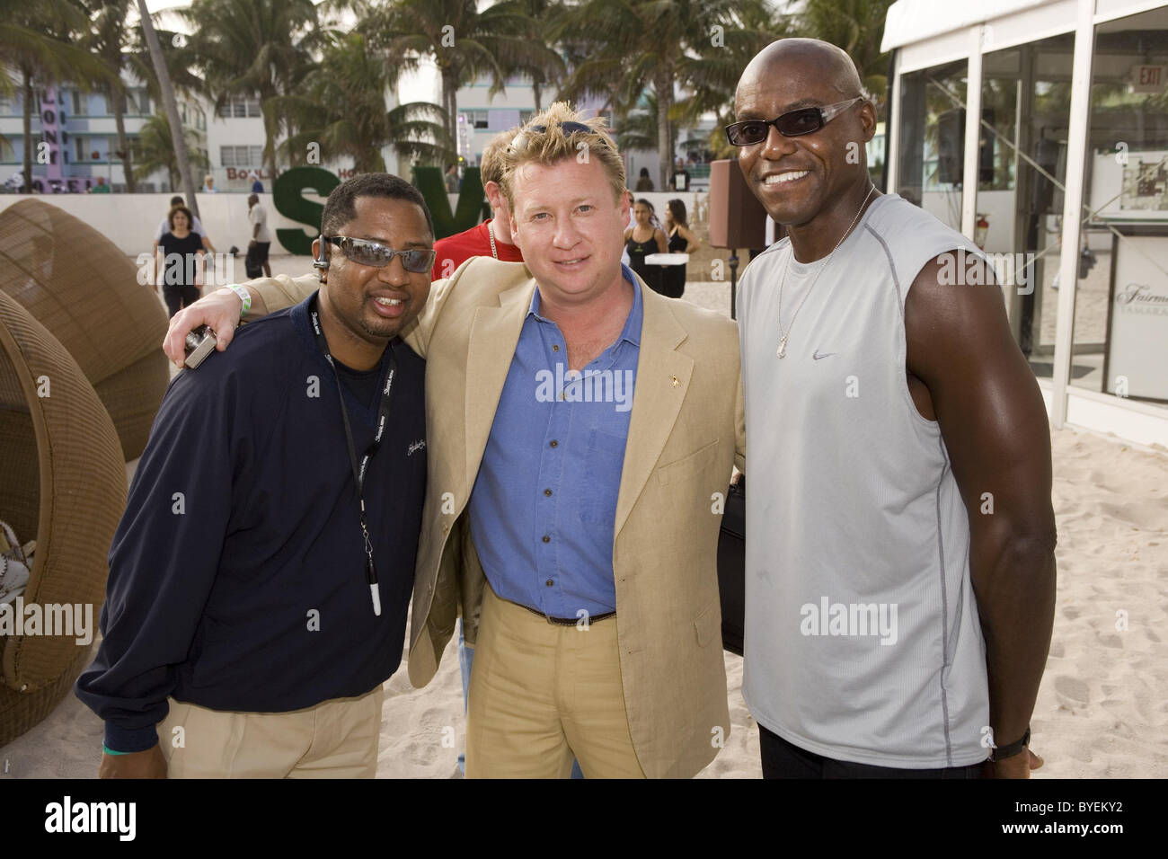 Dan Washington, Arthur Bernye and Carl Lewis at the Super Bowl XLI ...