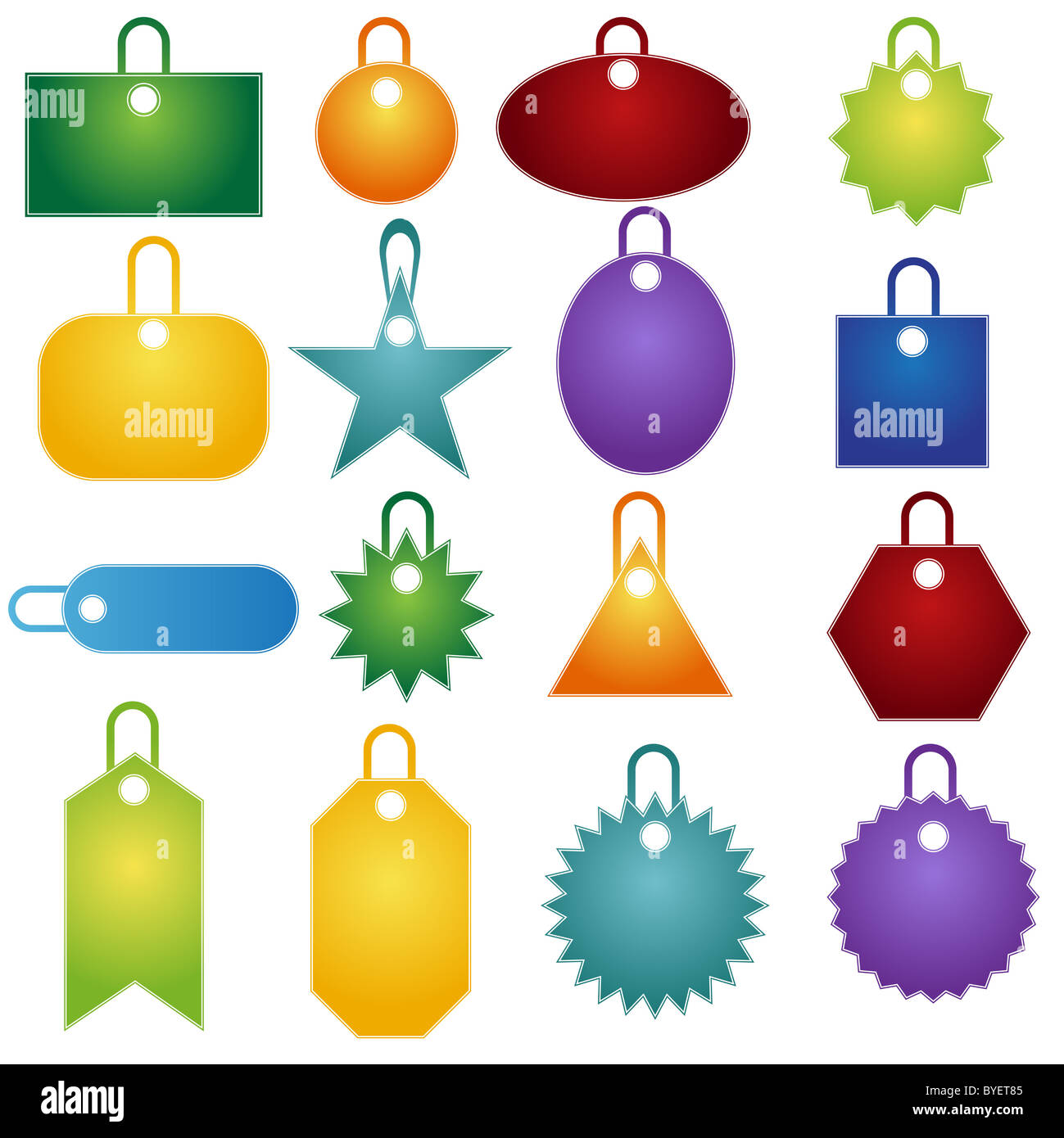 Set of 16 colorful tag icons Stock Photo - Alamy