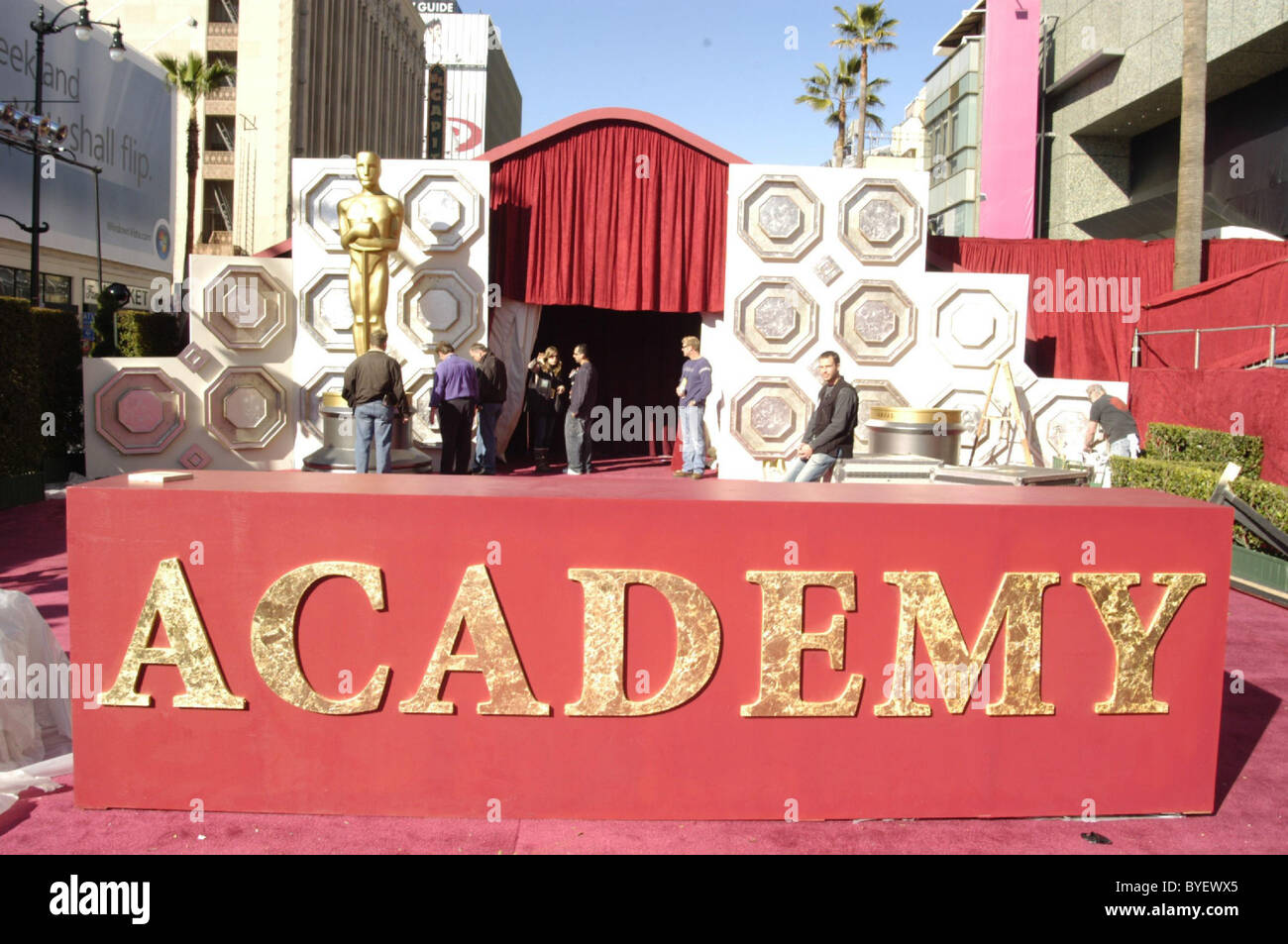 The 79th Academy Awards Ceremony Oscar statues are installed on ...