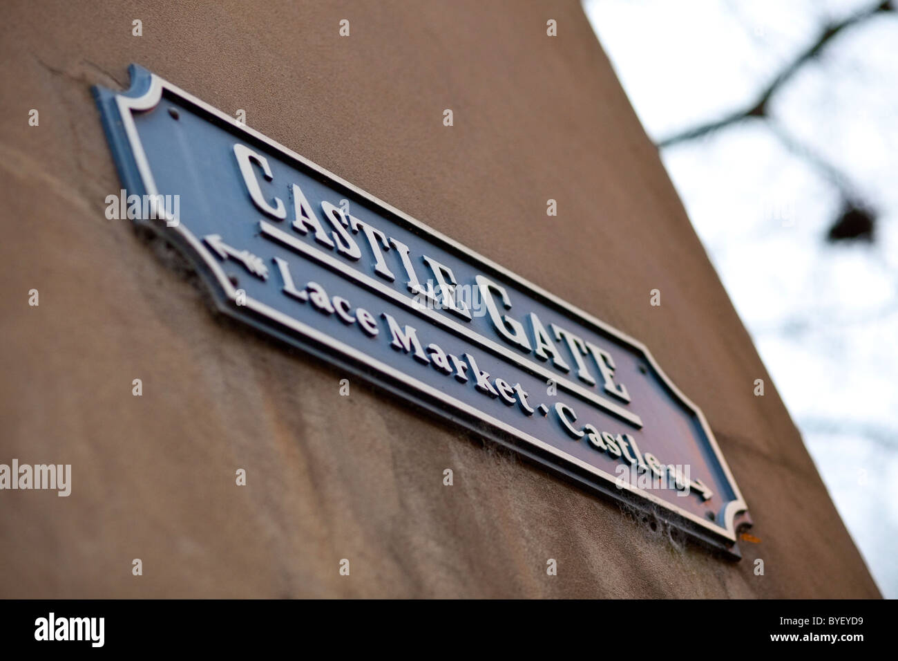 Street sign for Castlegate, an old street in Nottingham near the town ...