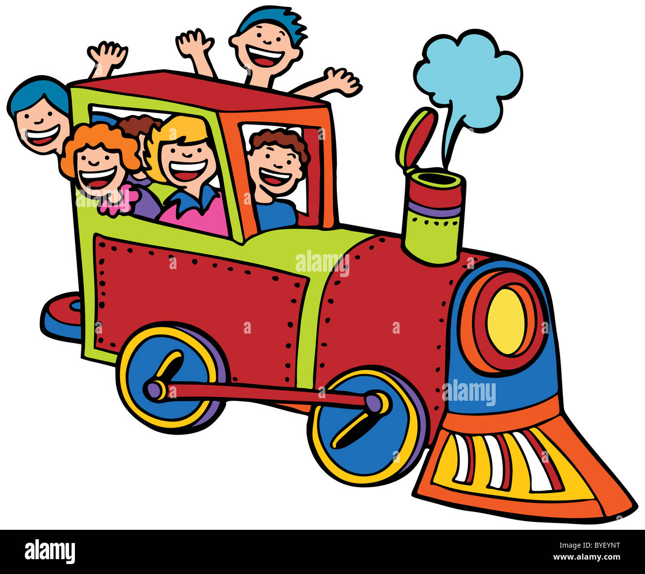 Group of children having fun riding in a train - no background Stock ...