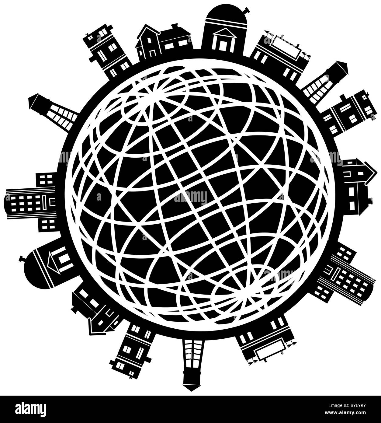 Globe with variety of buildings surrounding it Stock Photo - Alamy