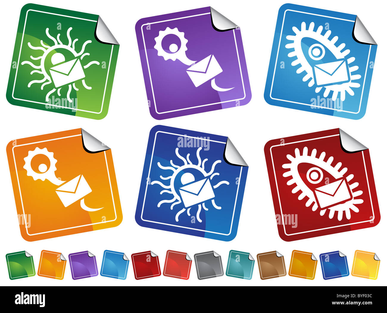 Set of 6 email virus sticker icons / buttons Stock Photo - Alamy