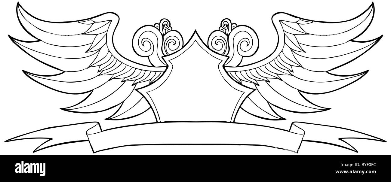 Hand drawn artsy pattern of waves and wings with crest symbol Stock ...
