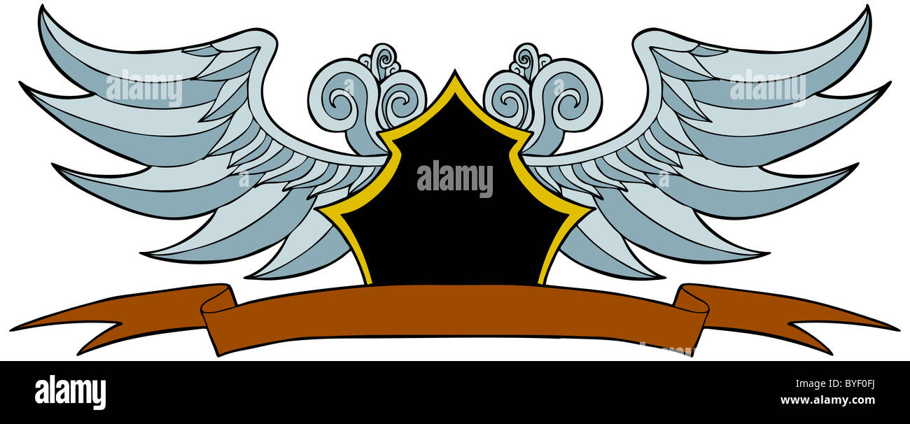 Hand drawn artsy pattern of waves and wings with crest symbol Stock ...