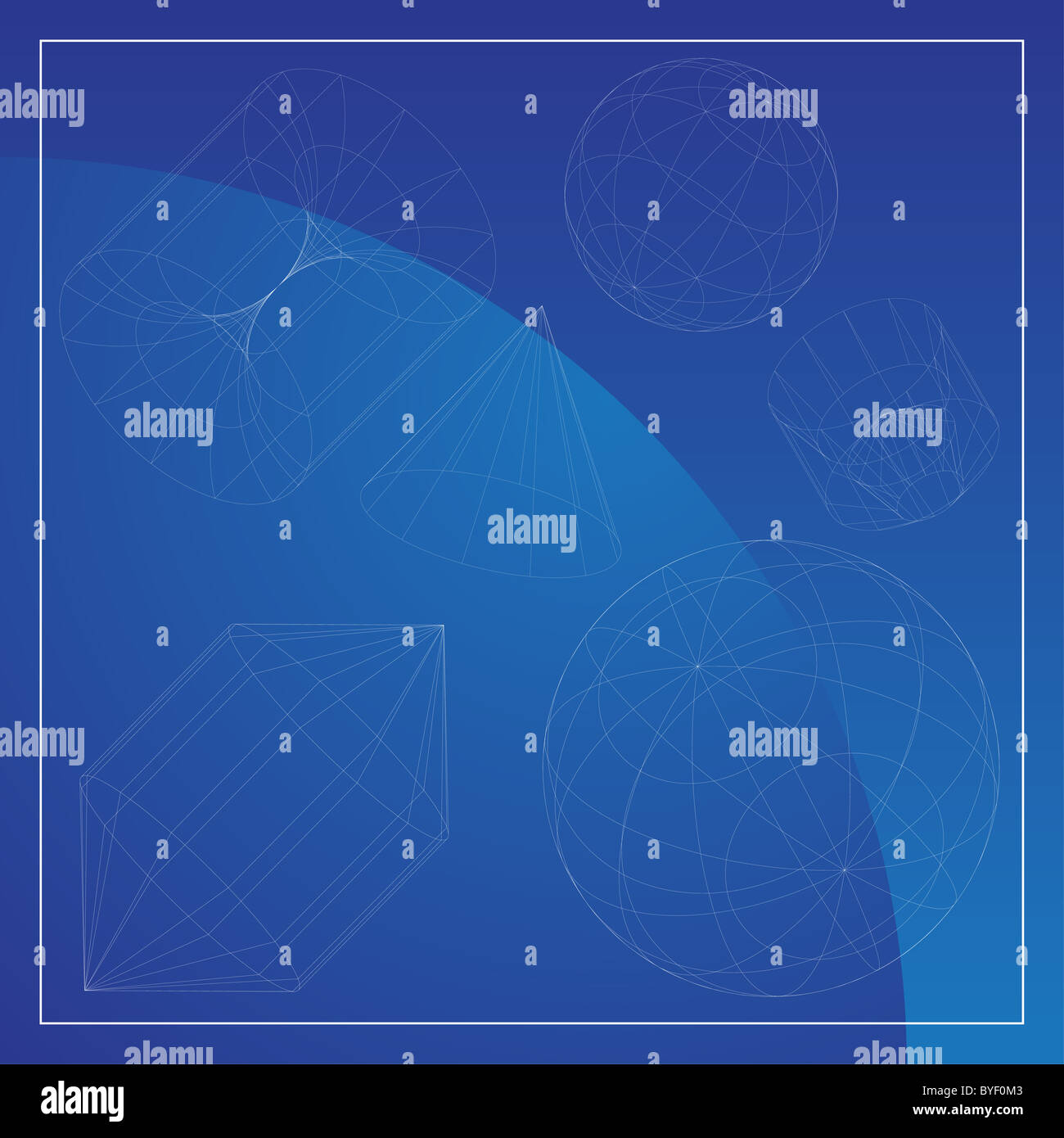 3D objects lit by multiple sources within a blue space Stock Photo - Alamy