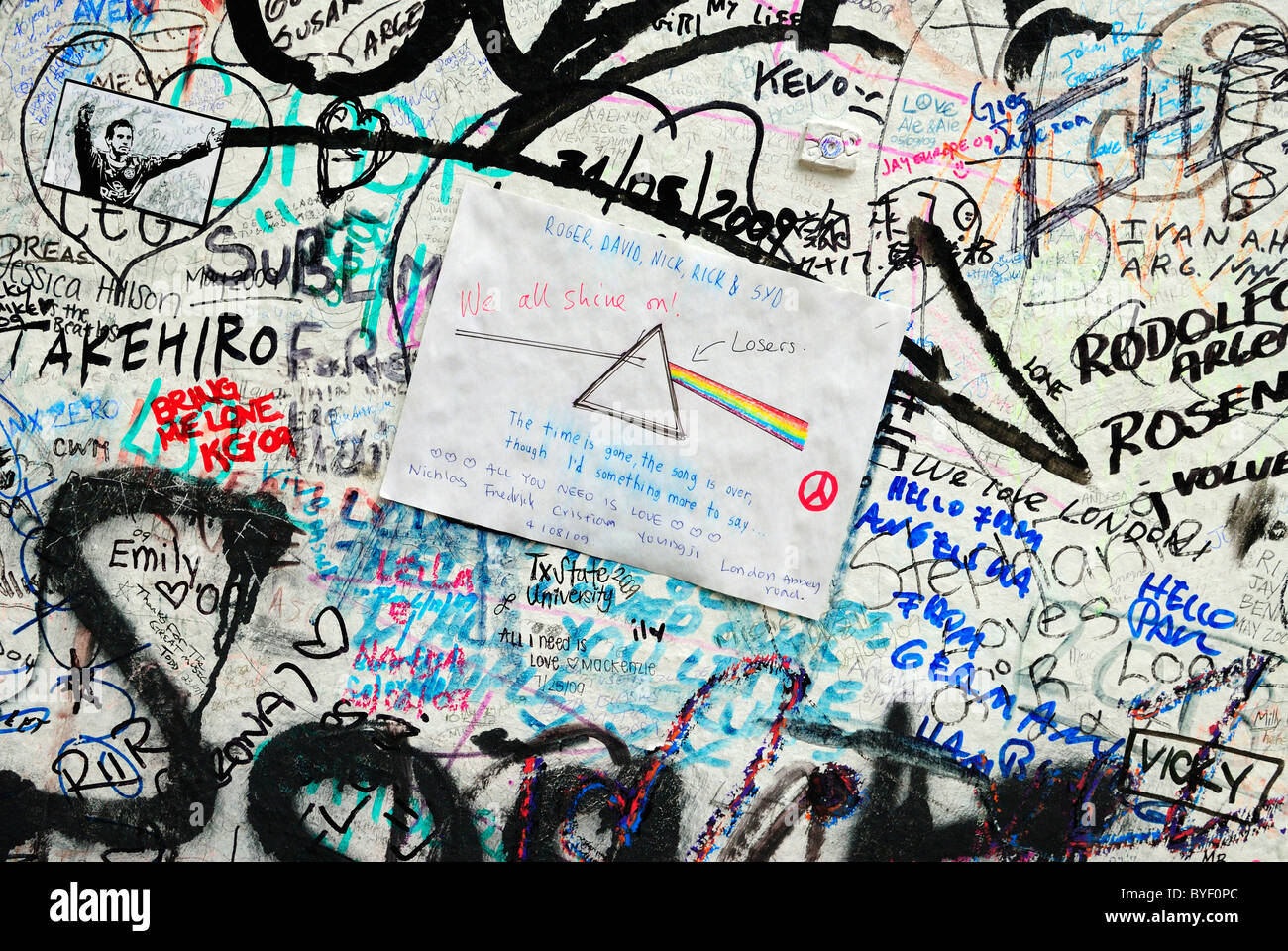 Graffiti on Wall Outside Abbey Road Recording Studios, London, Britain ...