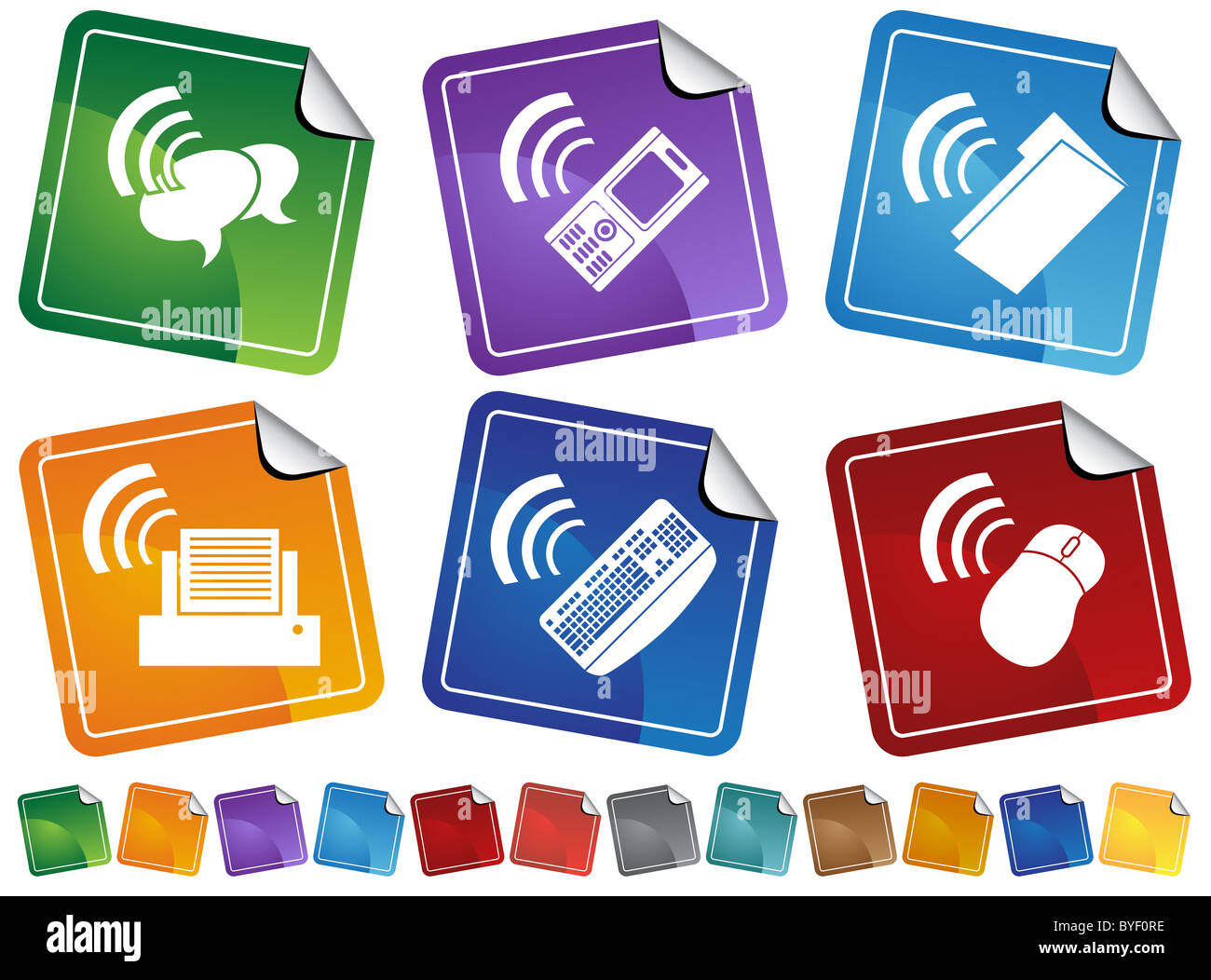 Set of 6 stickers showing wireless connections on different devices ...
