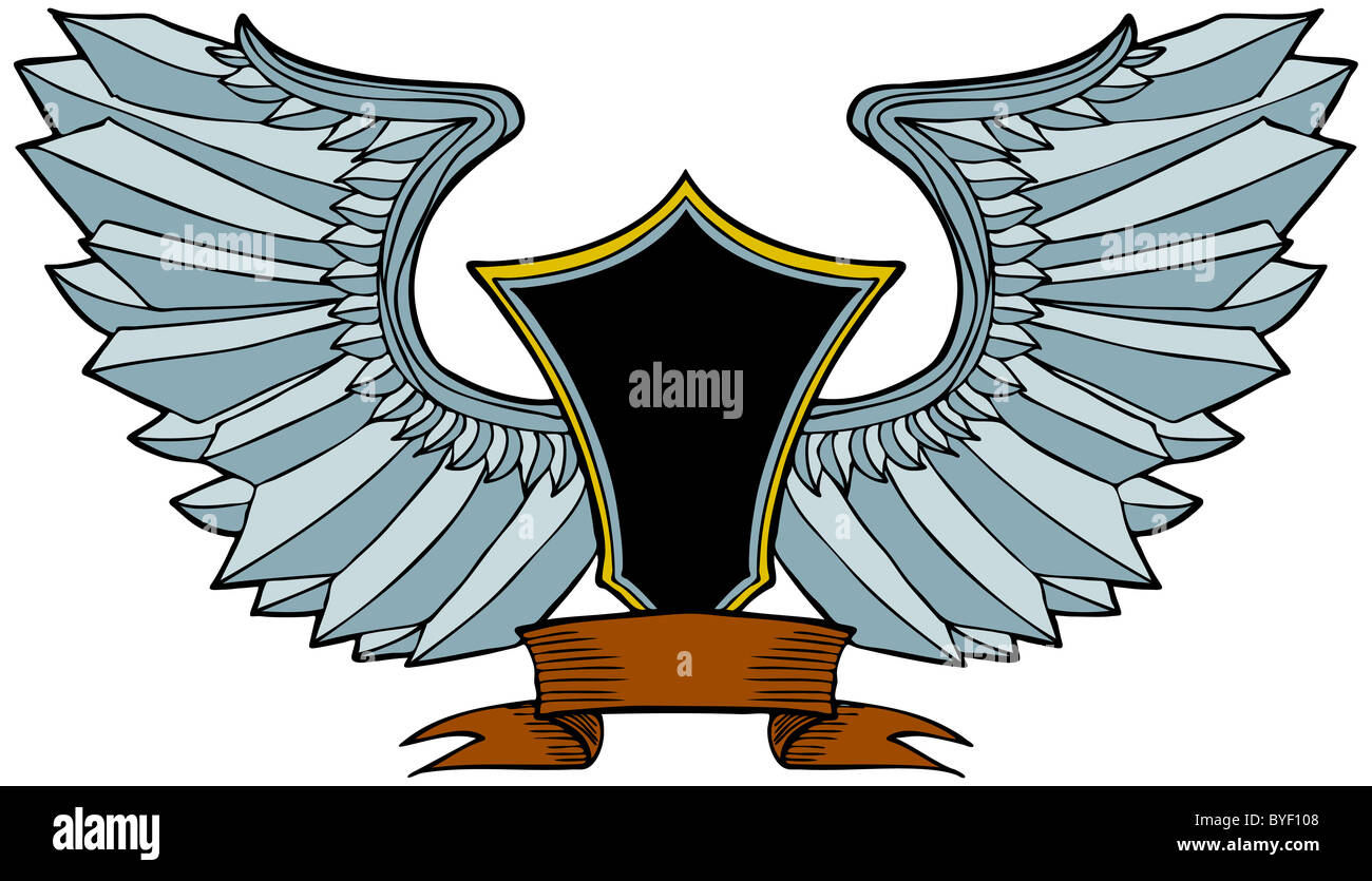 Hand drawn artsy pattern of wings with crest symbol Stock Photo - Alamy