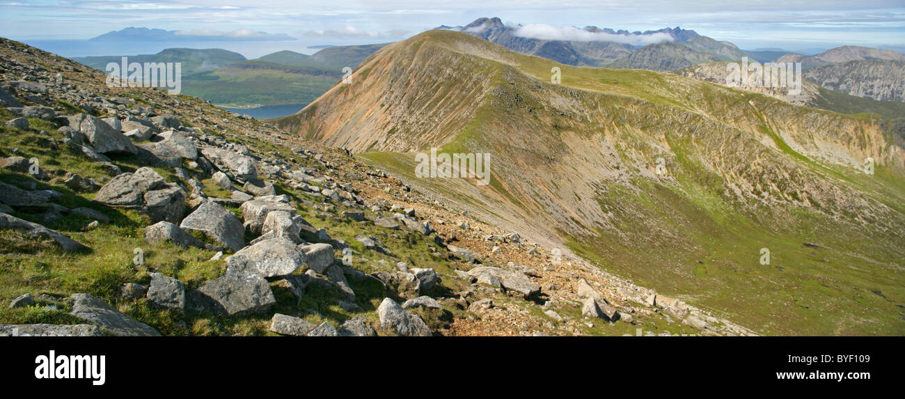 View from the upper slopes of Beinn na Caillich to Beinn Dearg Mhor and ...