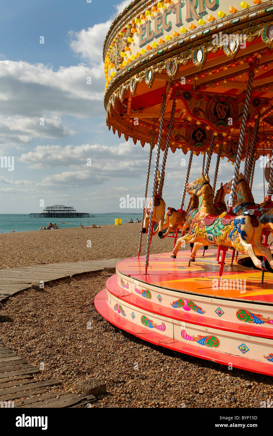 Carousel on Brighton Beach, Brighton, East Sussex, Britain Stock Photo ...