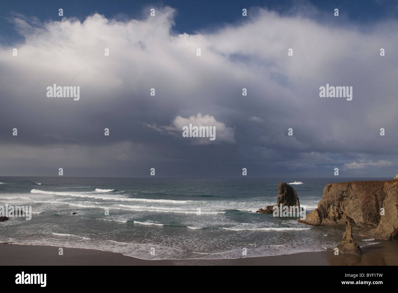 View of Beach, Surf and Rock Formations, Bandon Beach, Oregon Coast ...