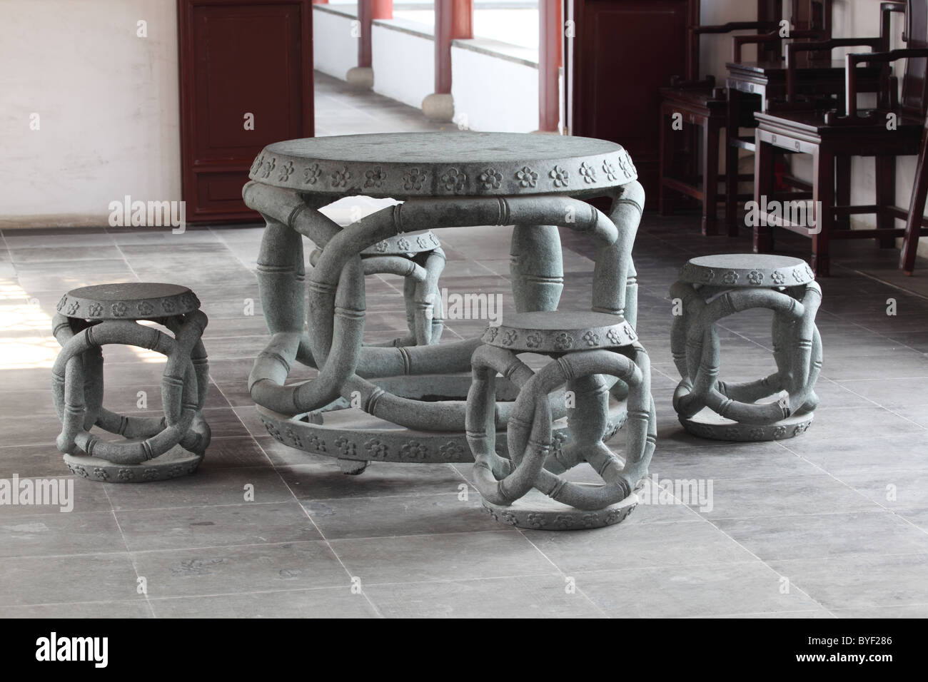 Ancient stone table and chairs in Chinese Temple, Shanghai Stock Photo ...