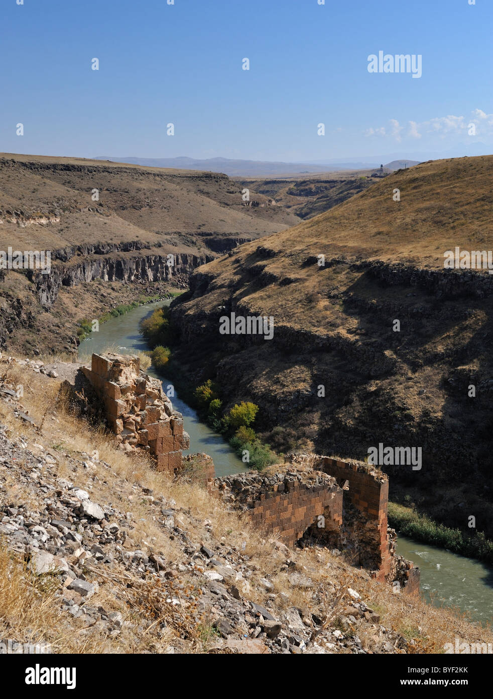 Bridge across the Arpa Çayi, Armenian watchtower, Ani, Turkey 100928 ...