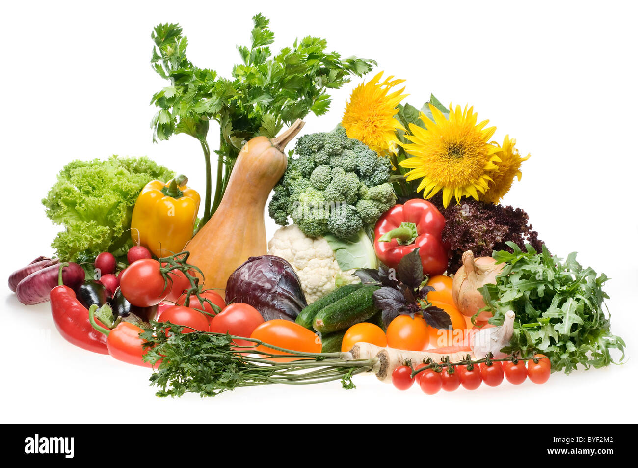 Big group of vegetable food objects over white background Stock Photo ...