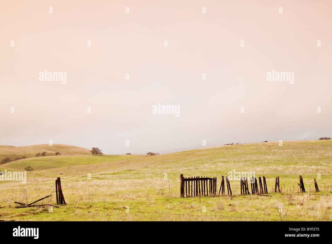 Broken wooden fence farmland cloudy overcast grass grassland broken ...