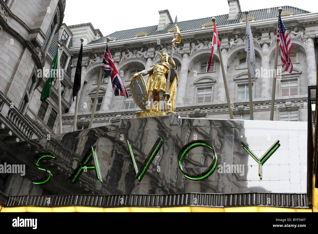 The Savoy Hotel in the Strand, viewed here is the main entrance in ...