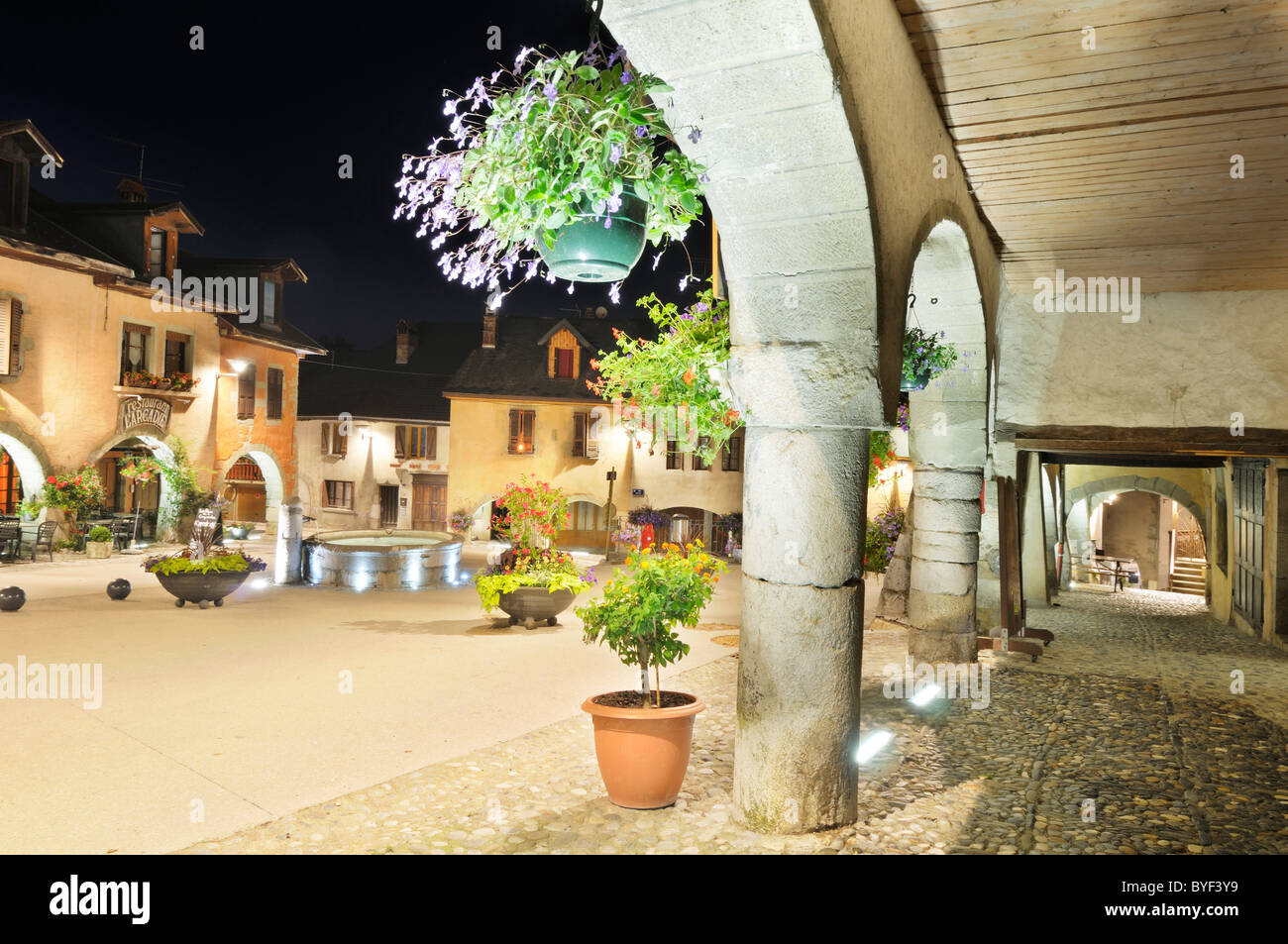 The Savoie village of Alby sur Cheran at night Stock Photo - Alamy