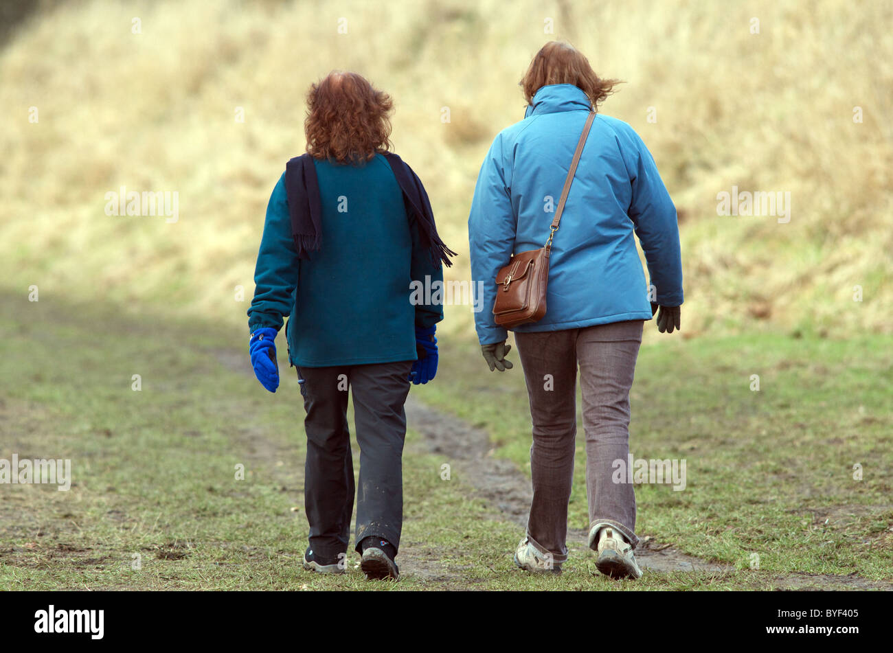 rear view of two women walking Stock Photo - Alamy