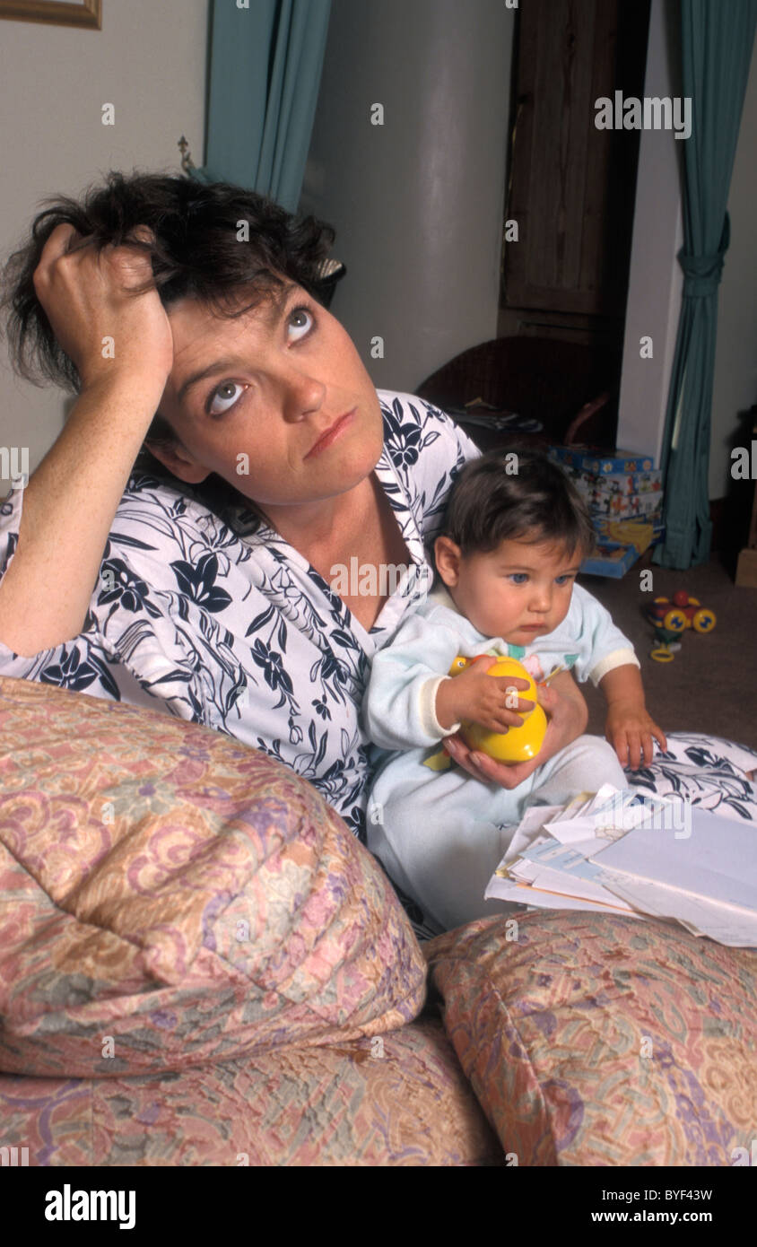 stressed mother at home with her baby Stock Photo - Alamy