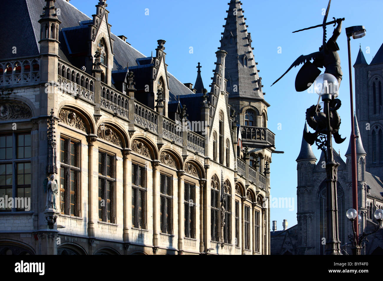 Facades of old houses in the historic old town of Ghent, East-Flanders ...