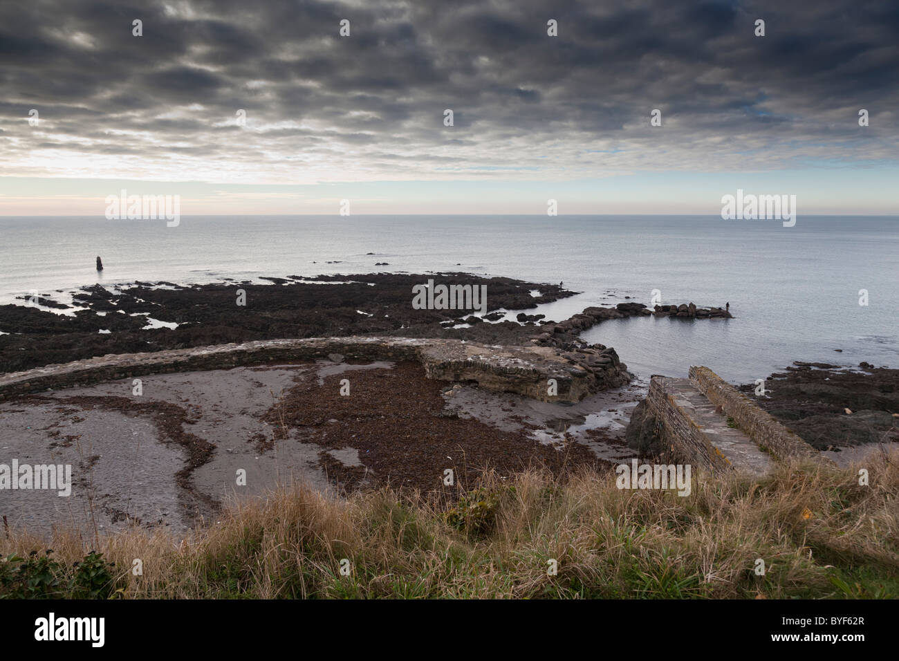 Old harbour at low tide in Portwrinkle, Cornwall, England Stock Photo ...