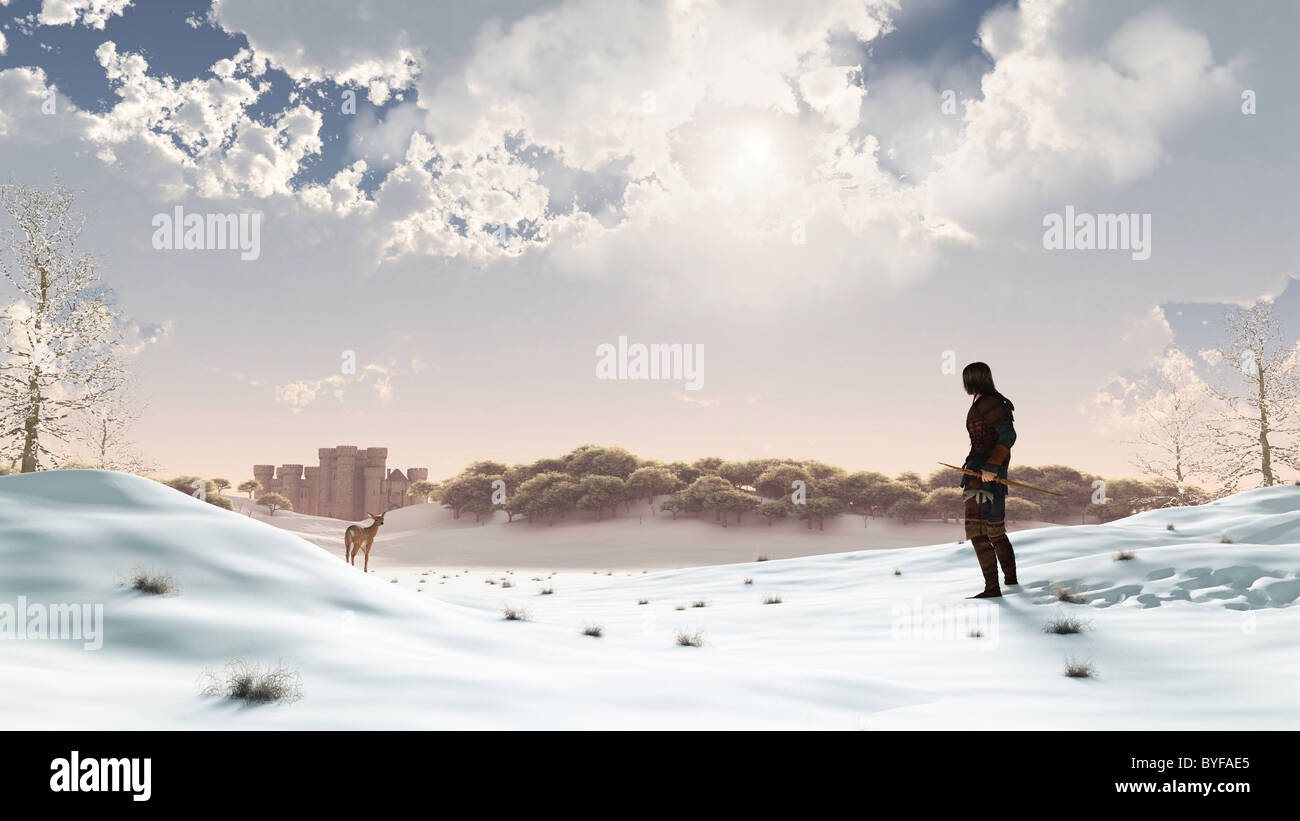 Hunter in the Winter Snow Stock Photo - Alamy