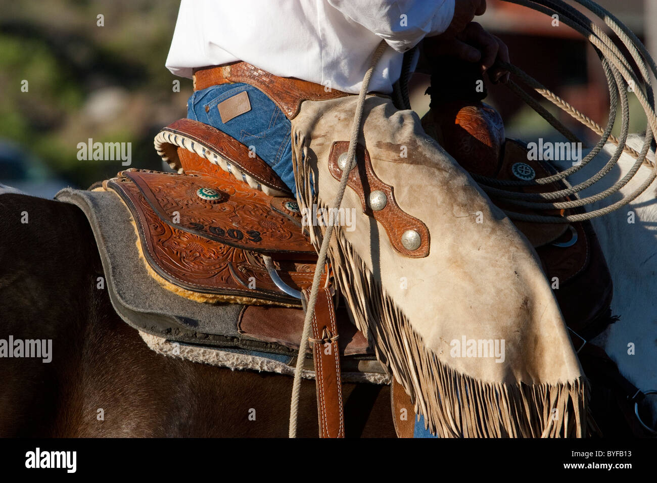 Cowboy chaps hat rope hi-res stock photography and images - Alamy