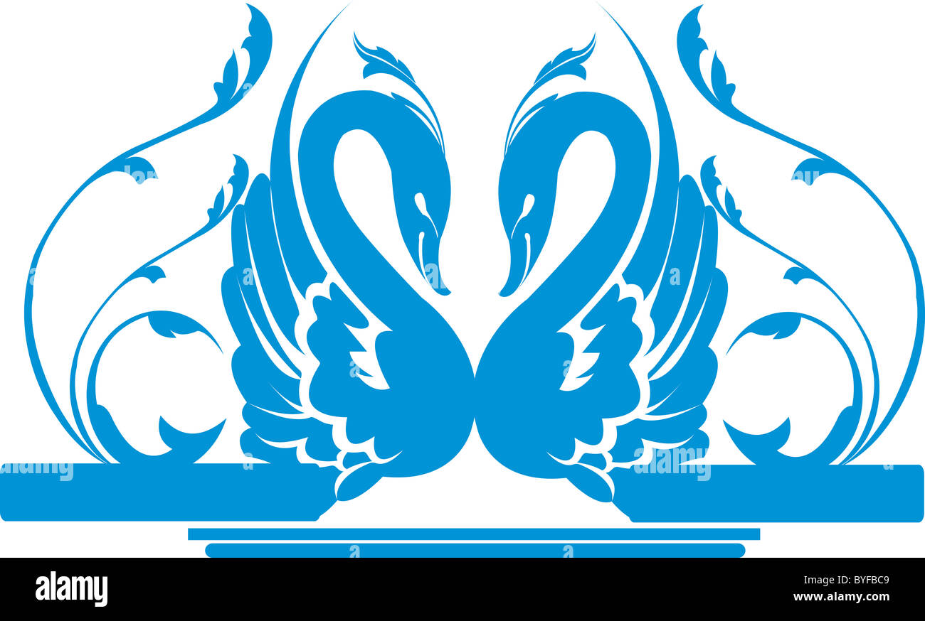 Illustration of two swans decorated Stock Photo - Alamy