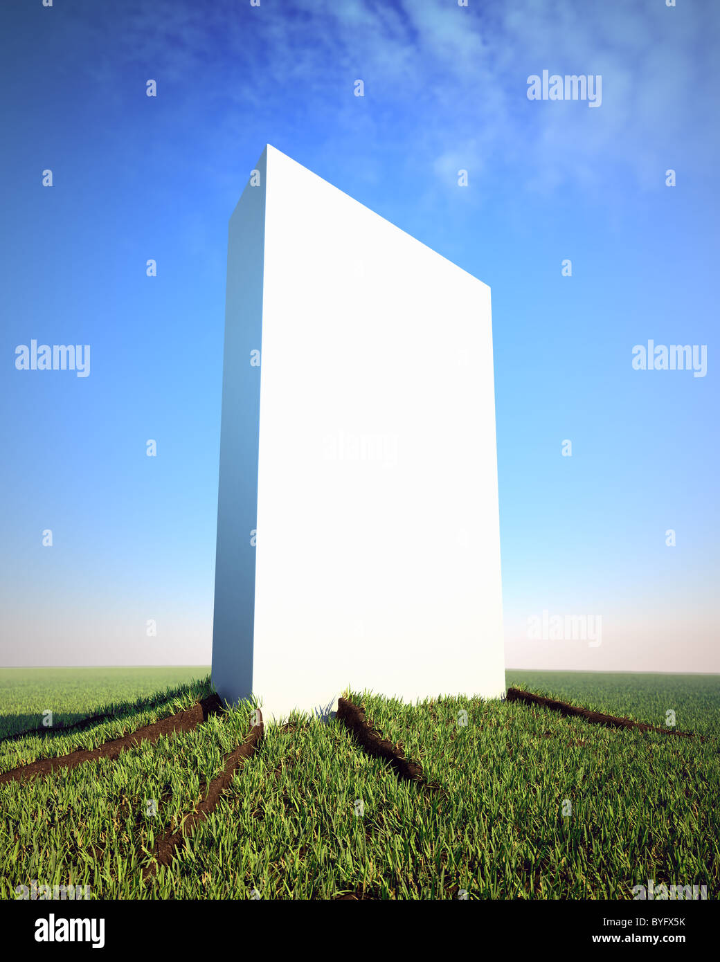 Solid white block breaking through from under ground Stock Photo - Alamy