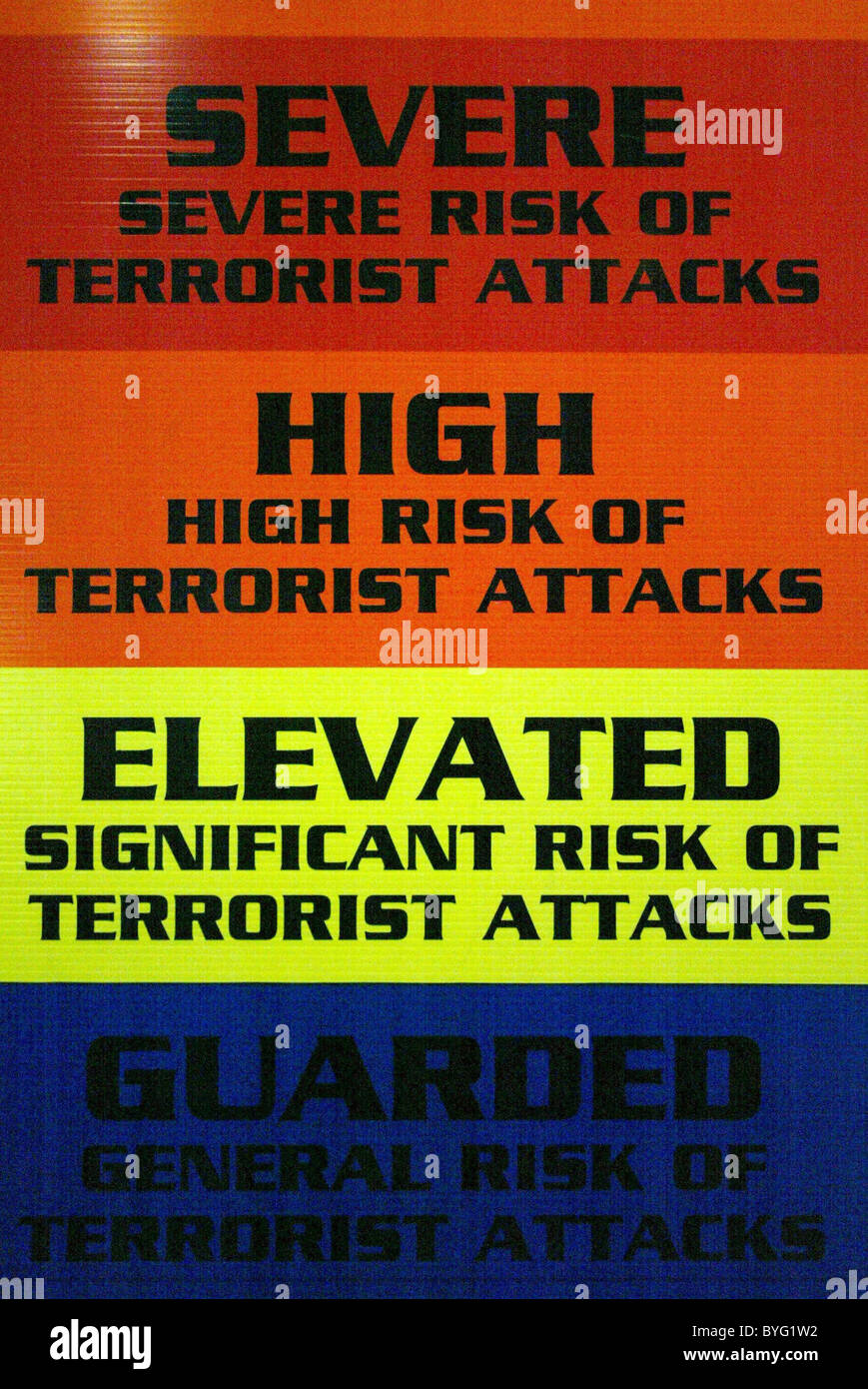 Terrorist warning sign in Metro Washington DC, USA - 16.02.07 Stock ...