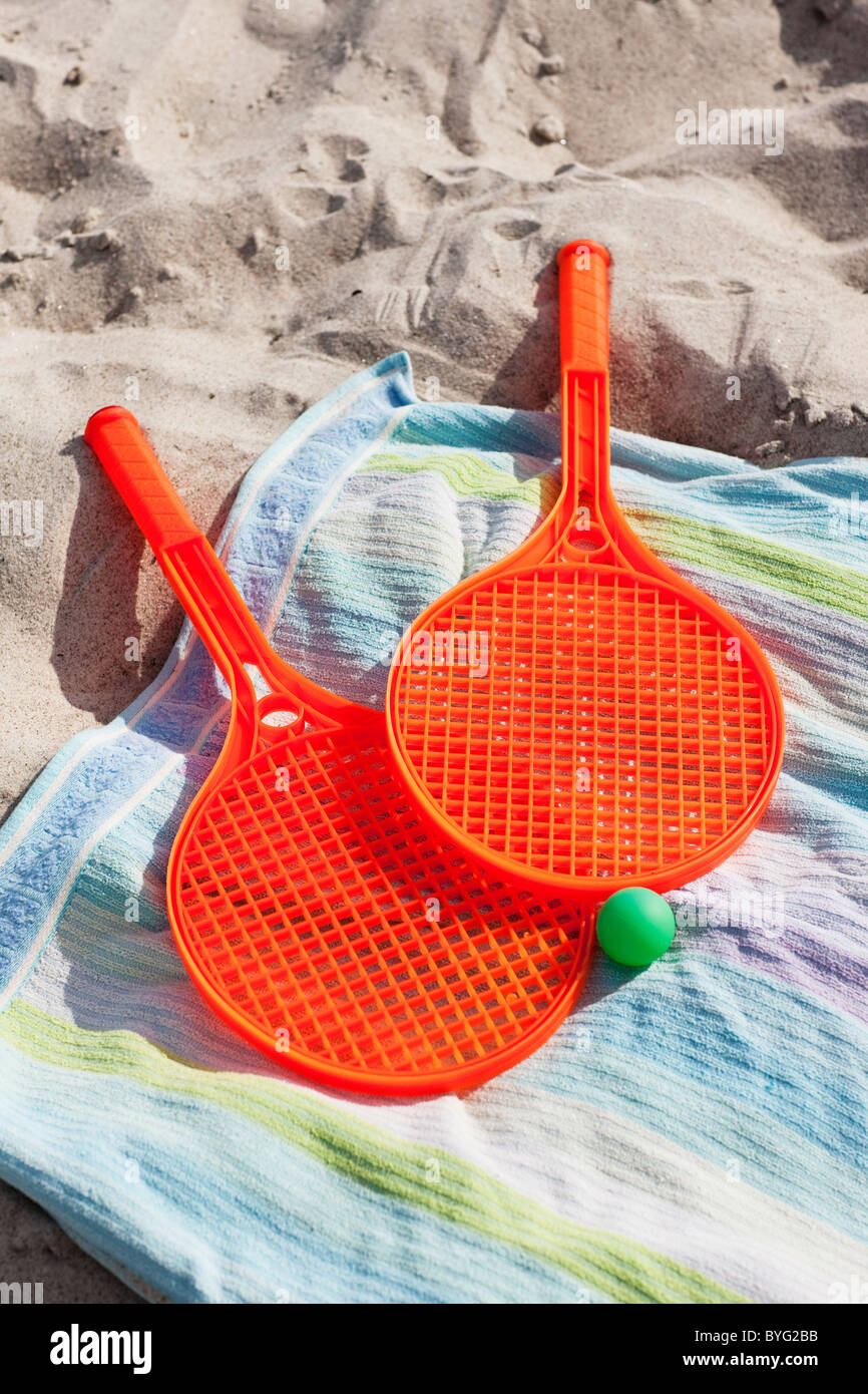 Beach tennis set on beach Stock Photo - Alamy