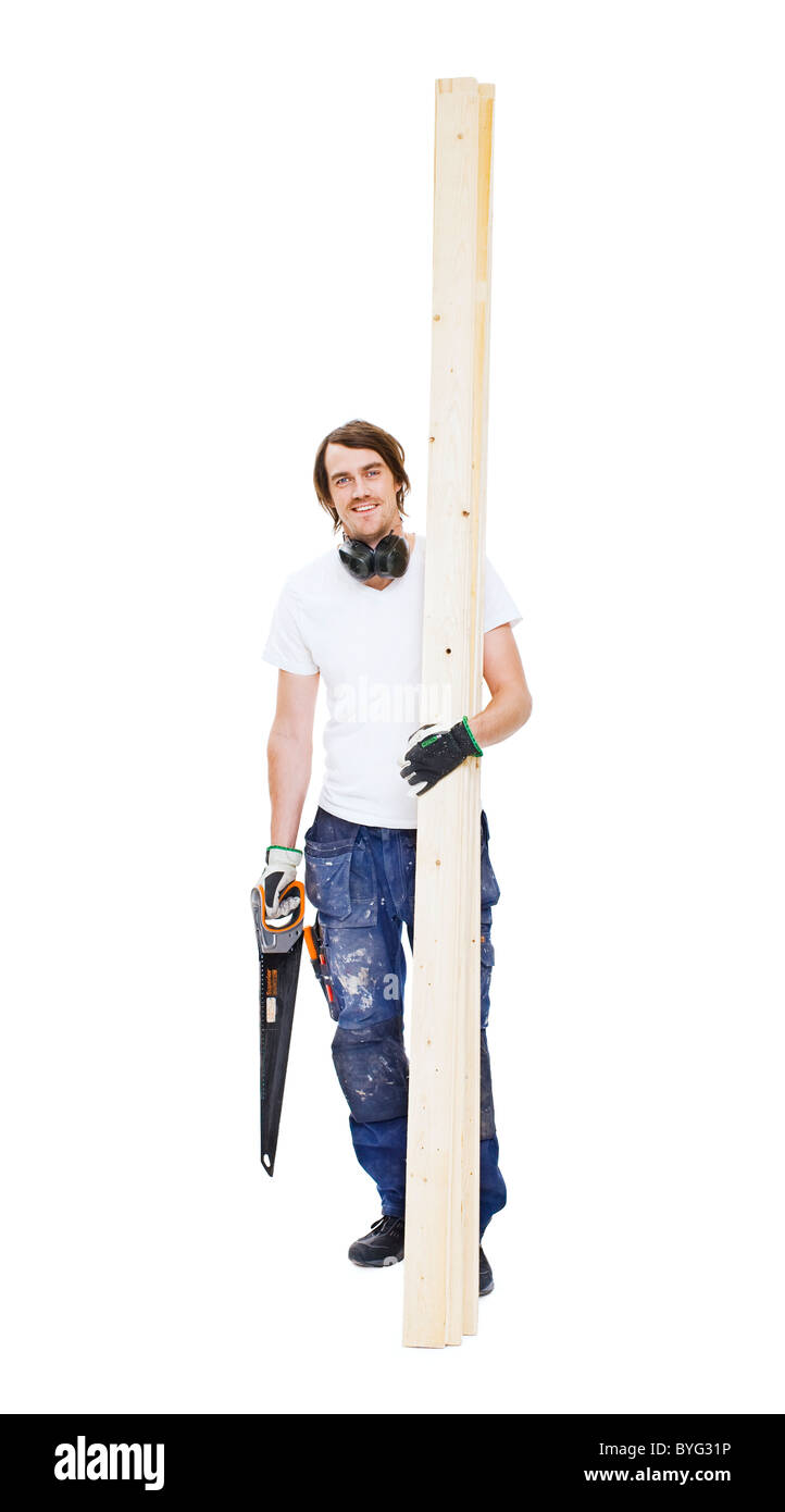 Studio shot of carpenter with lumber Stock Photo - Alamy