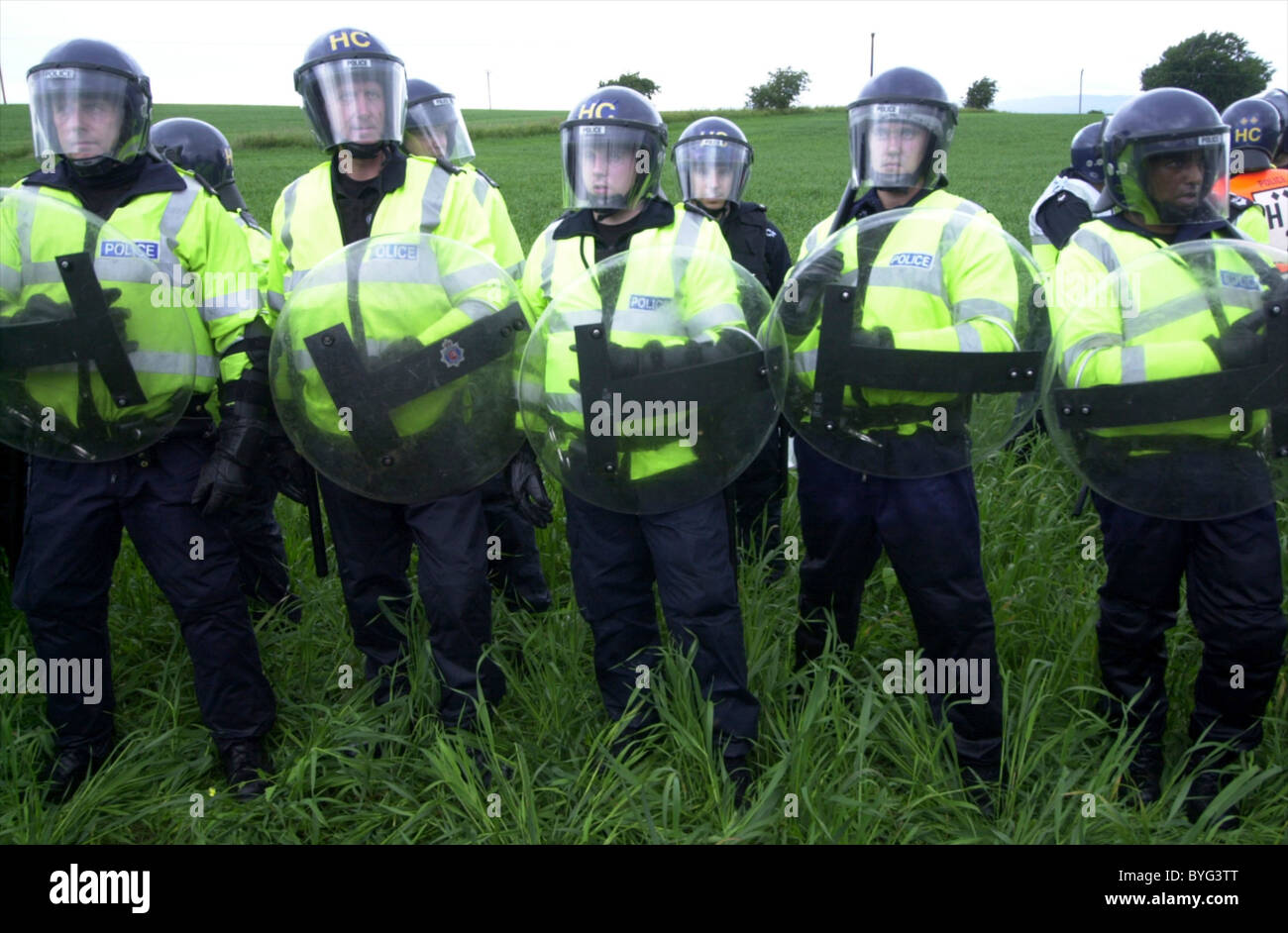 A row of Police Officers in Riot Gear at G8 Summit Demonstration held ...