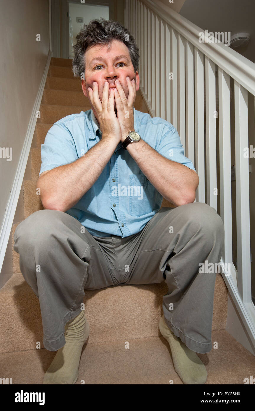 middle aged man feeling depressed sad lonely thinking poorly tired ...