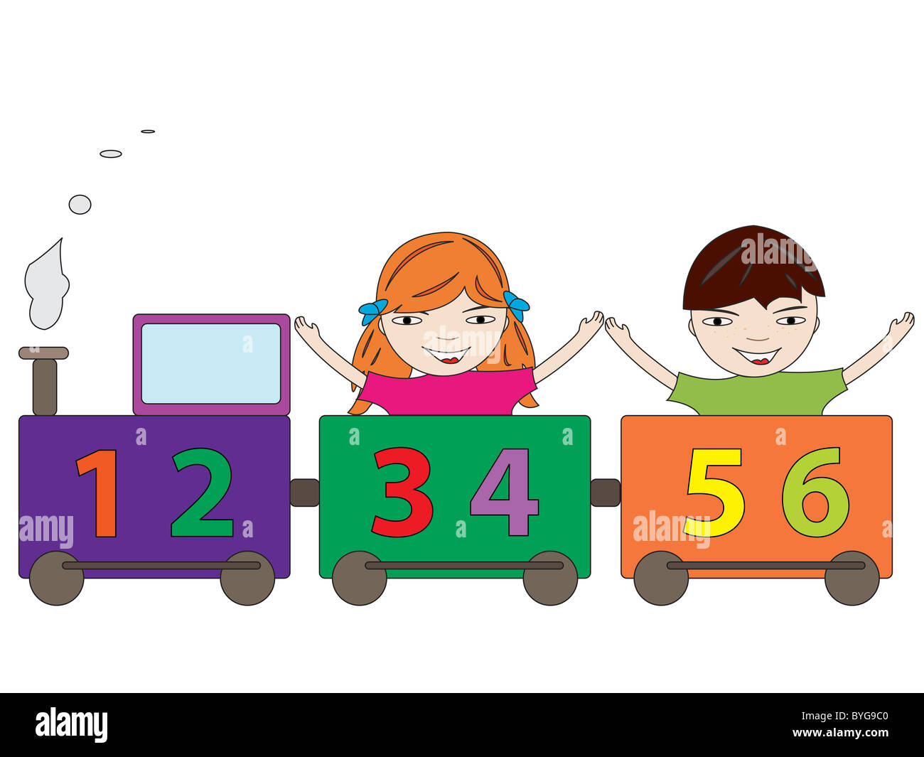 the numbers train with children isolated on white Stock Photo - Alamy