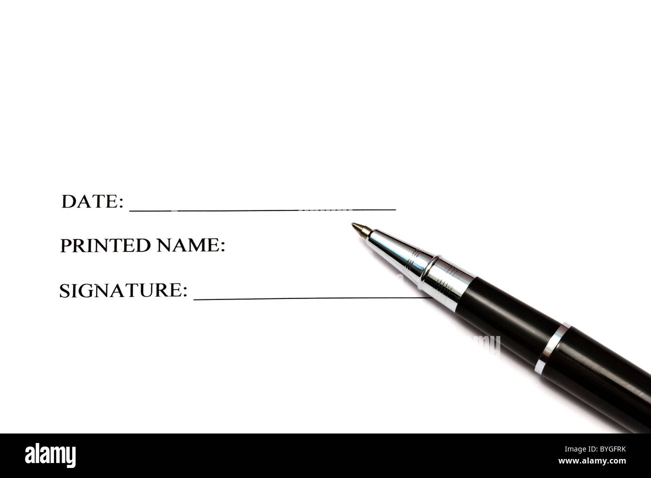 A pen isolated on a blank signature paper Stock Photo - Alamy