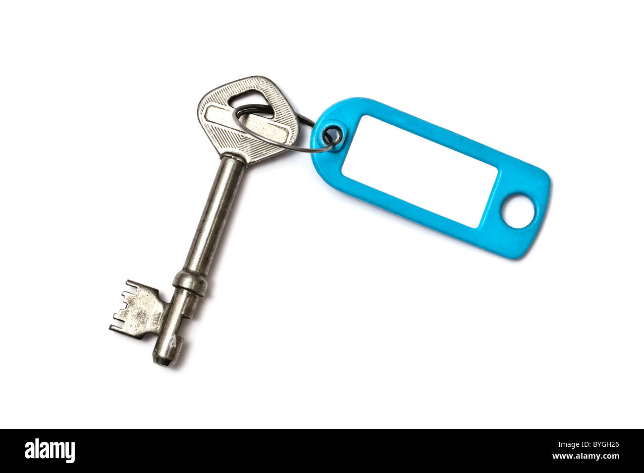 Blank tag and old key isolated on white background Stock Photo - Alamy